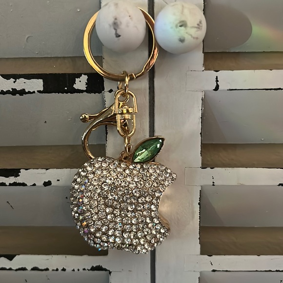 Accessories | Silver Rhinestone Apple Bag Charmkeychain | Poshmark
